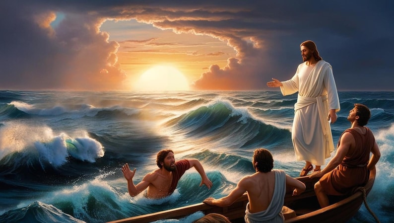 Jesus Walks on Water - Inspirational Bible Artwork, Digital Download ...