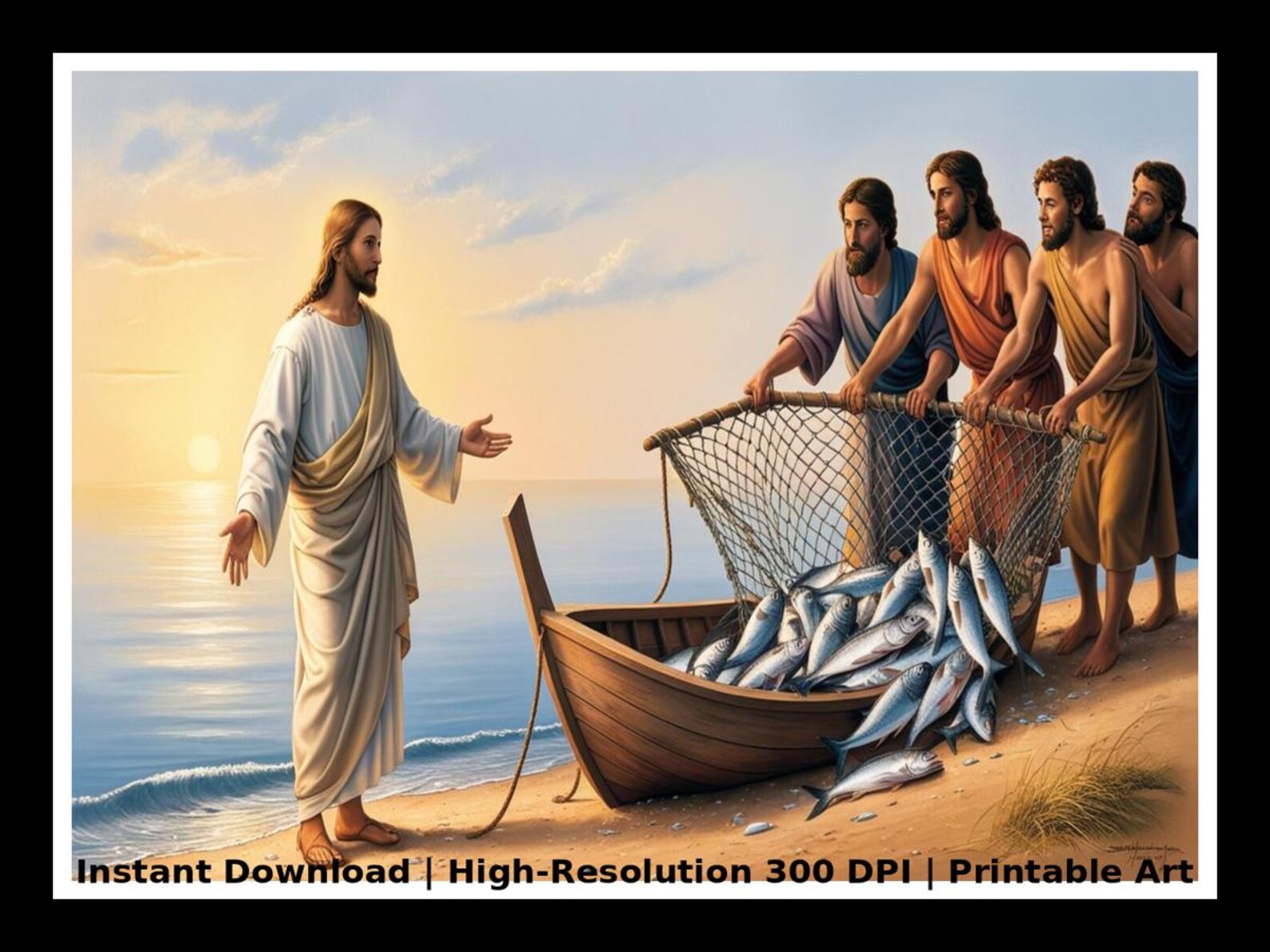 Jesus and the Miraculous Catch of Fish - Bible Story Wall Art ...