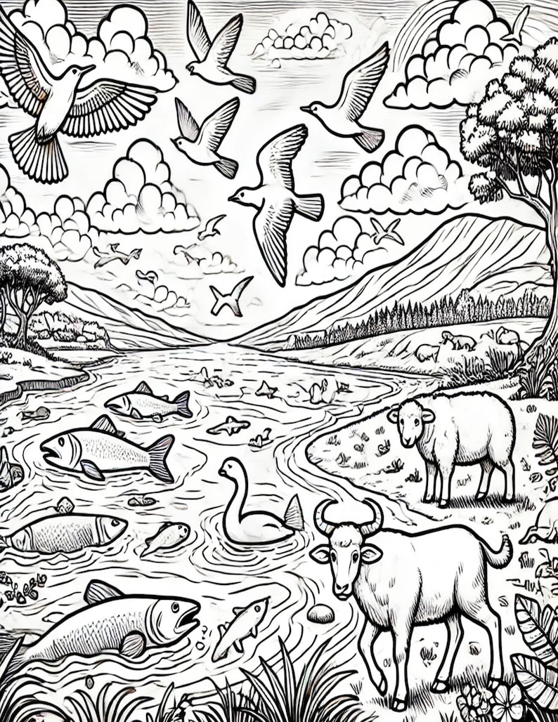 Kids Coloring Pages, Biblical Art: Creation of the World (printable Set ...