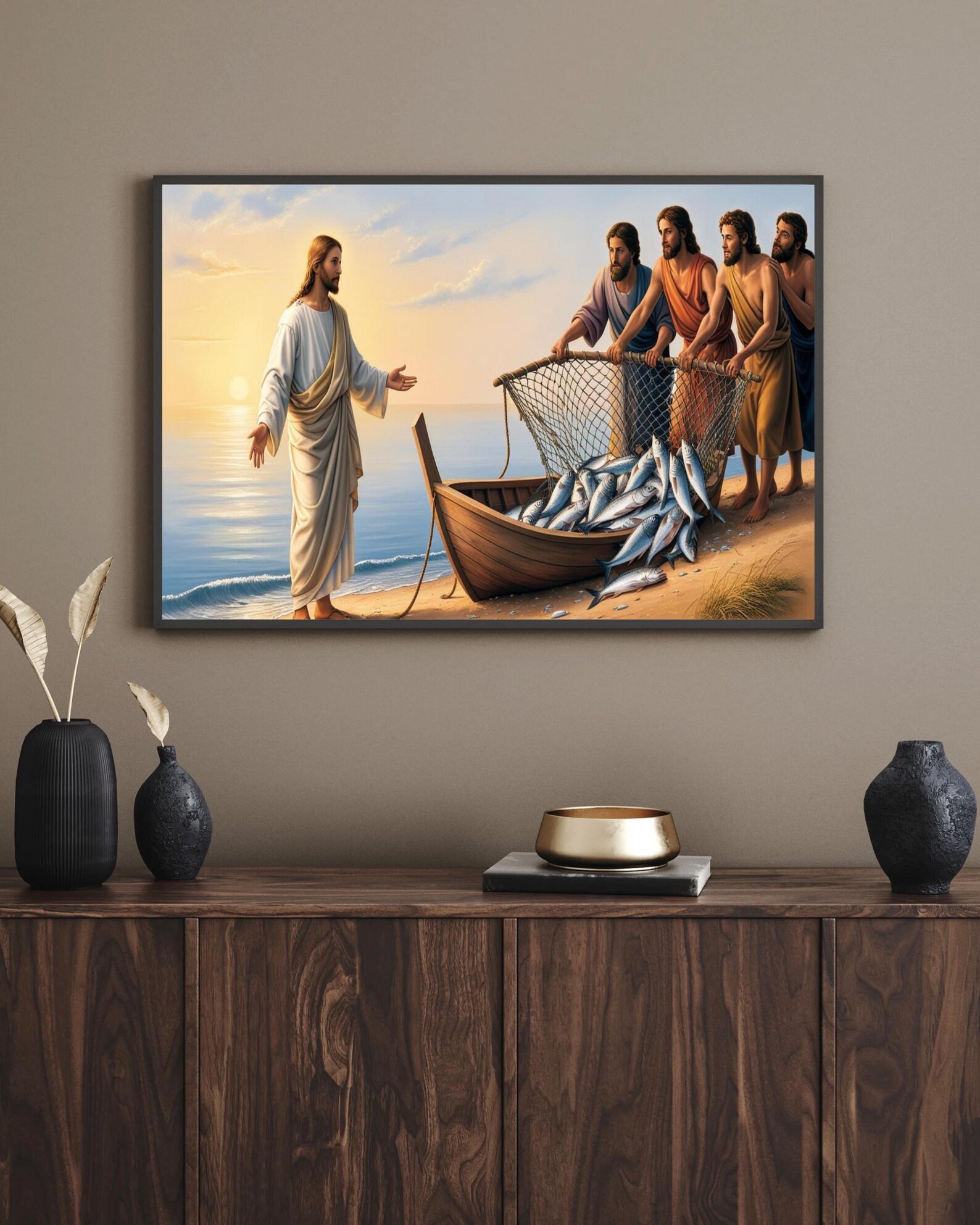 Jesus and the Miraculous Catch of Fish - Bible Story Wall Art ...