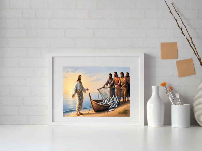 Jesus and the Miraculous Catch of Fish - Bible Story Wall Art ...