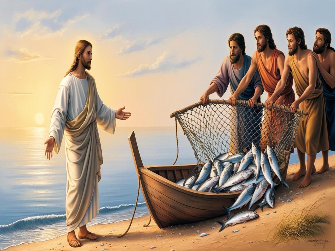 Jesus and the Miraculous Catch of Fish - Bible Story Wall Art ...