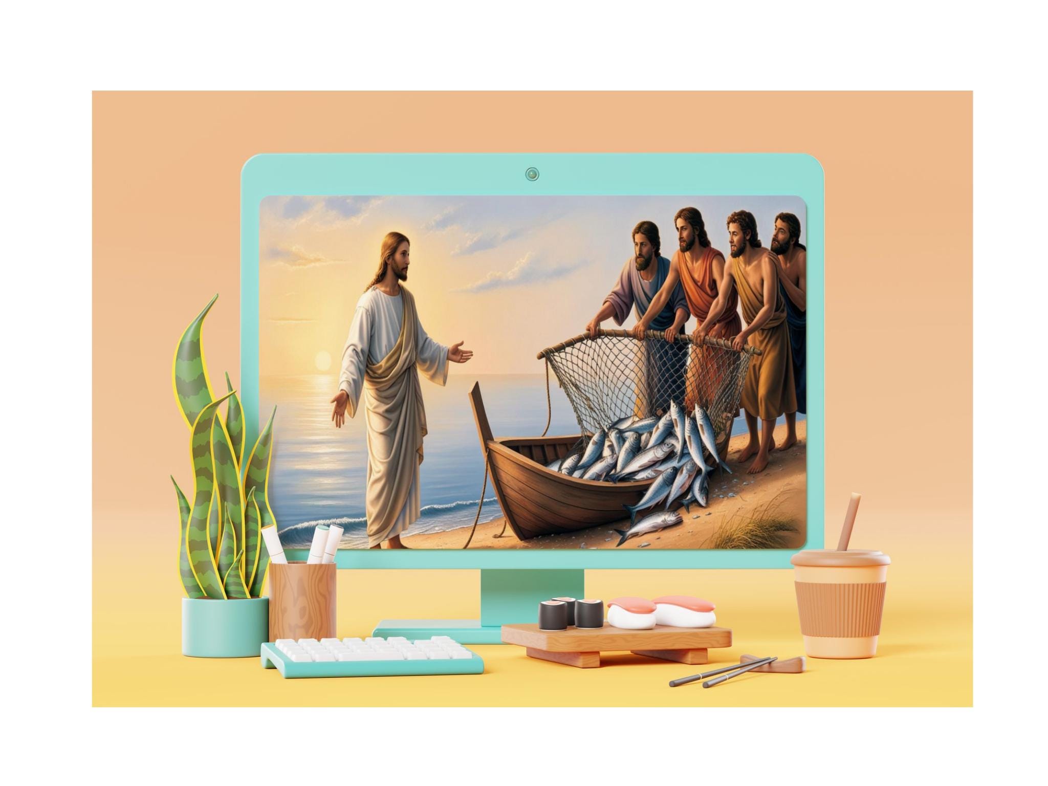 Jesus and the Miraculous Catch of Fish - Bible Story Wall Art ...