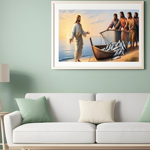 Jesus and the Miraculous Catch of Fish - Bible Story Wall Art ...
