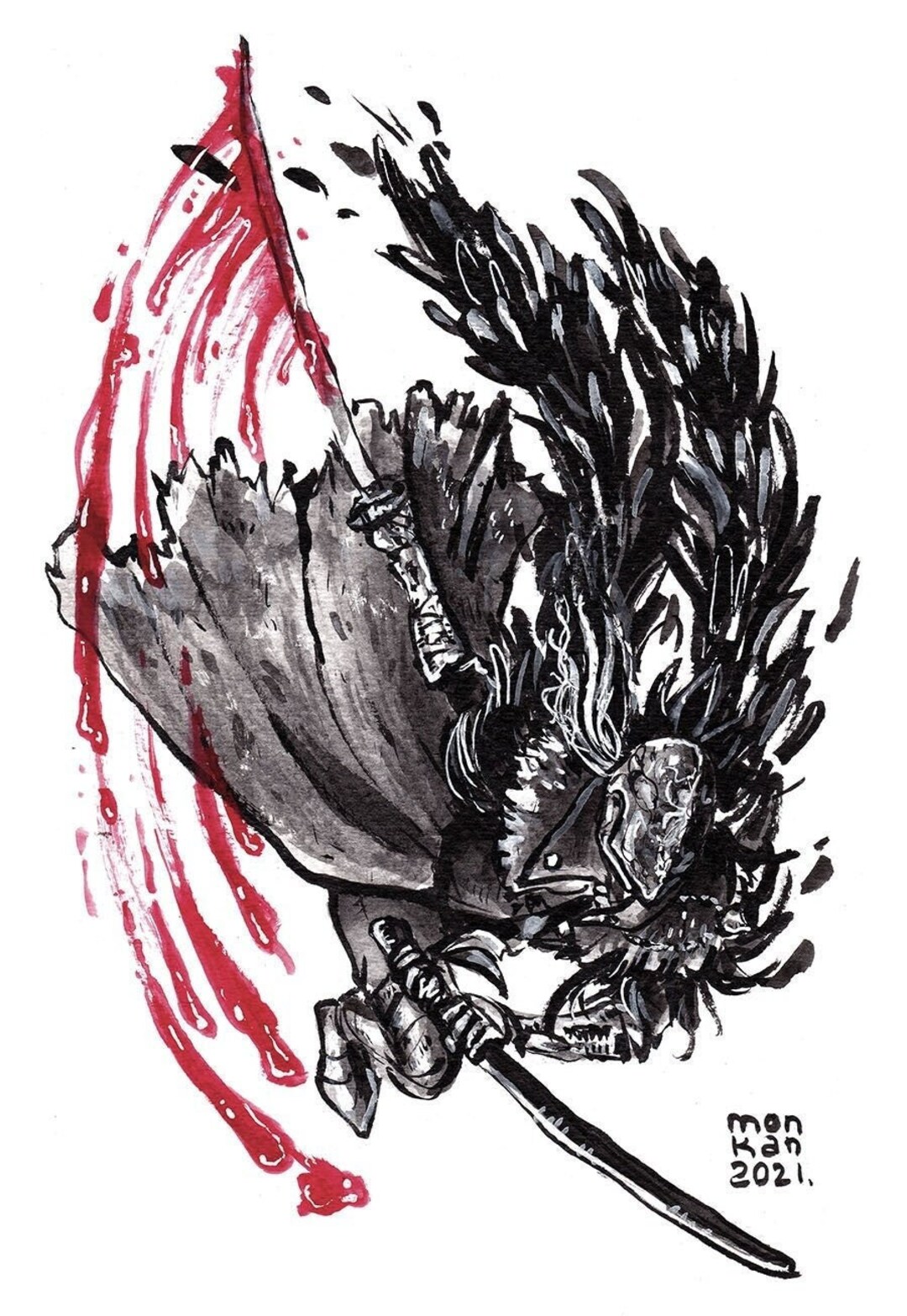 BLOODBORNE ORIGINAL ART 2021 Bloody Crow of Cainhurst appr. A5, 8 X 6 ...