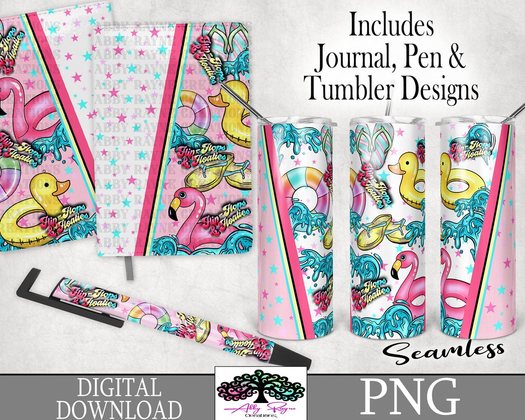 Flip-flops & Floaties Beach Tumbler Wrap Set, 20 Oz Skinny Tumbler ...