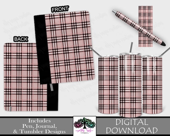 Pink Tartan Plaid Pen Journal and Tumbler Seamless Wrap Design - Etsy