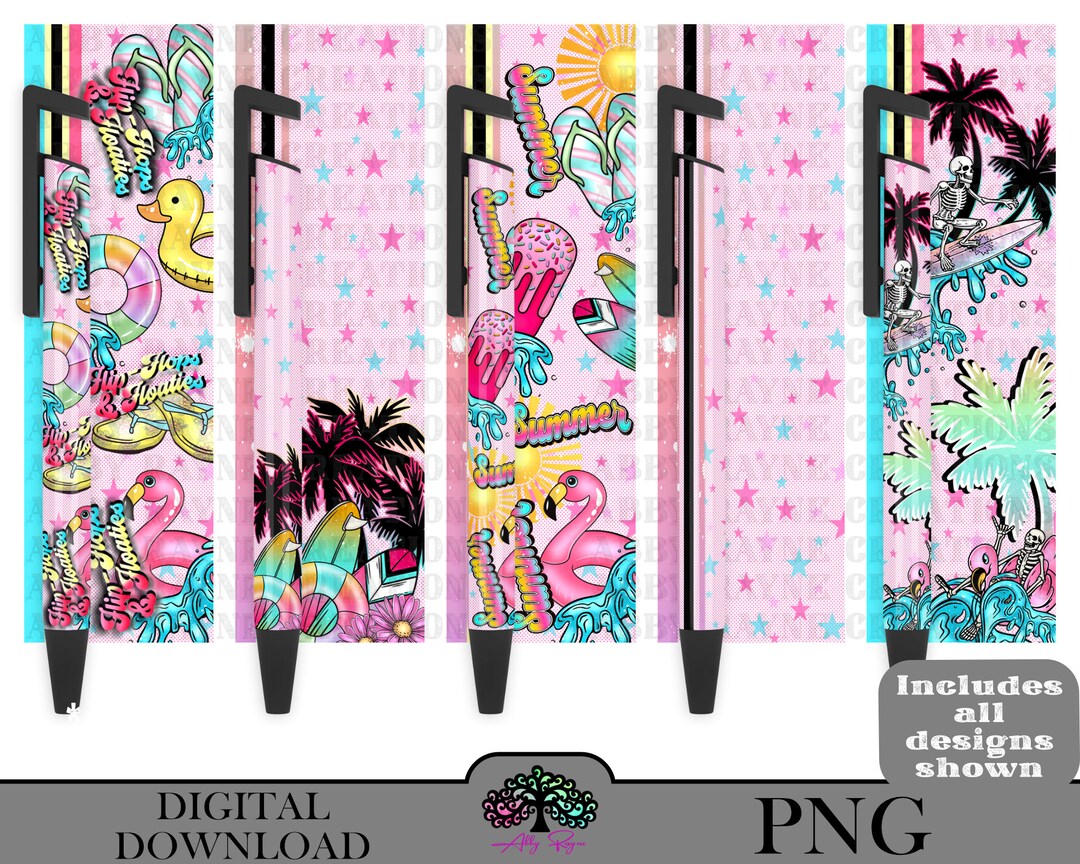 Summer Pen Wraps & Bookmark PNG Bundle: Flamingo Beach Designs (digital ...