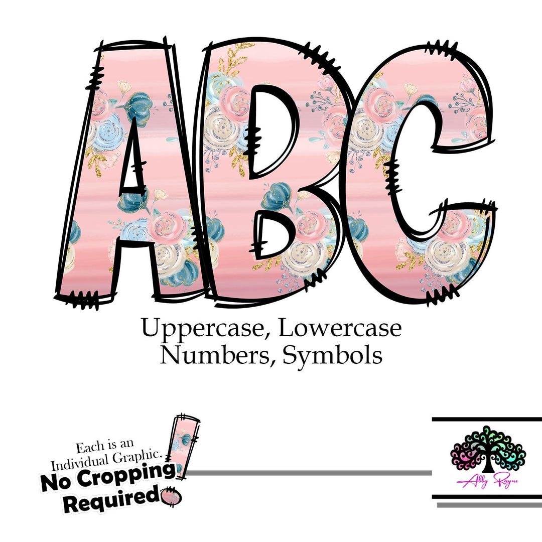 Floral Alpha PNG Digital Letters & Numbers Pink Watercolor Gradient ...