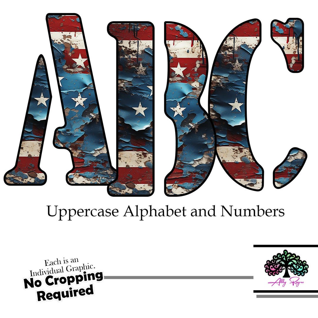 Patriotic Distressed American Flag Alphabet & Numbers PNG Digital ...