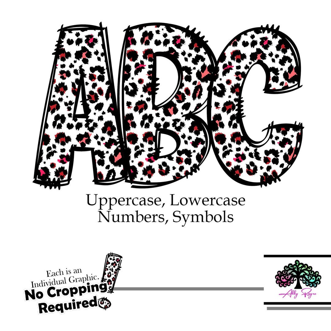 Cheetah Leopard Print Stitched Alpha PNG Digital Letters & Numbers Font ...