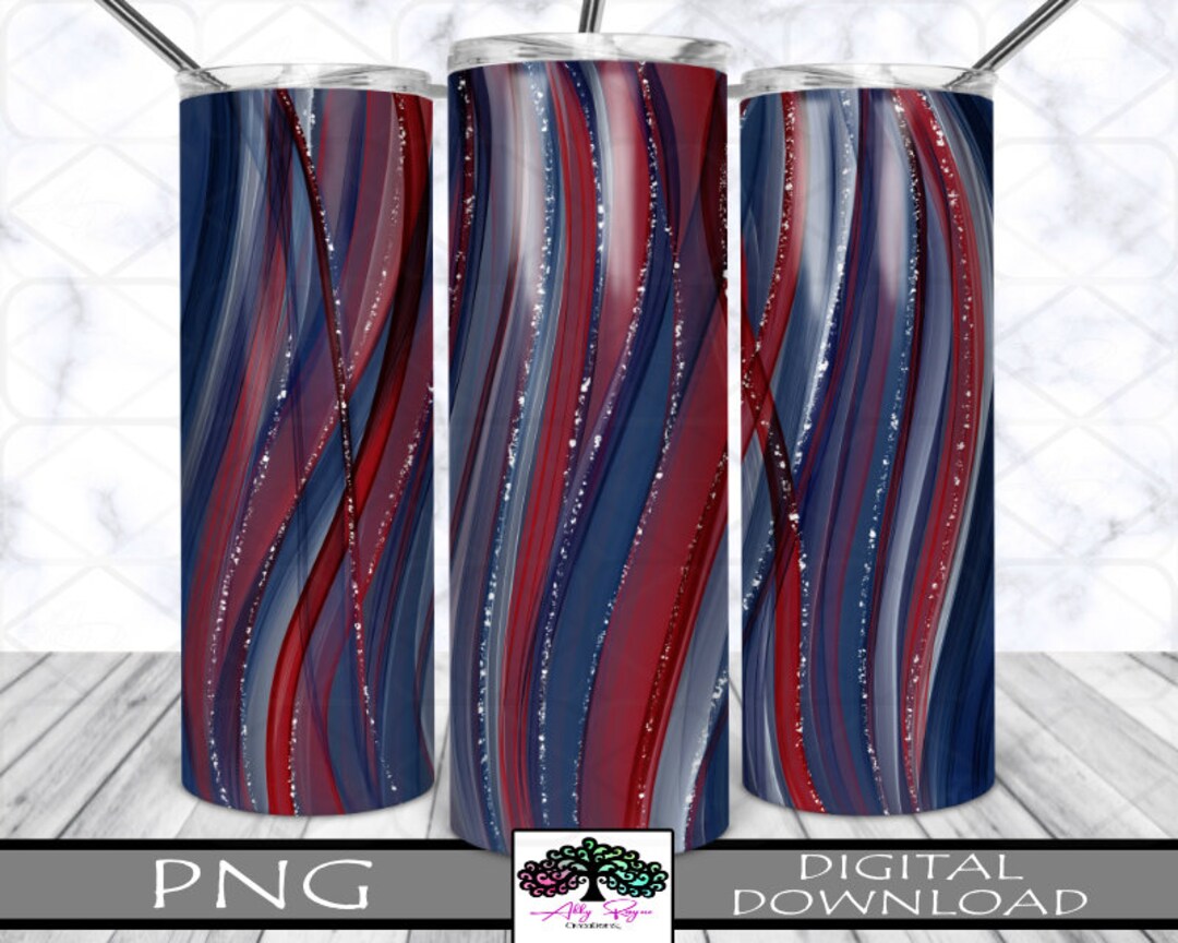 Fluid Ink Red White Blue Faux Glitter Tumbler 20oz Skinny - Etsy