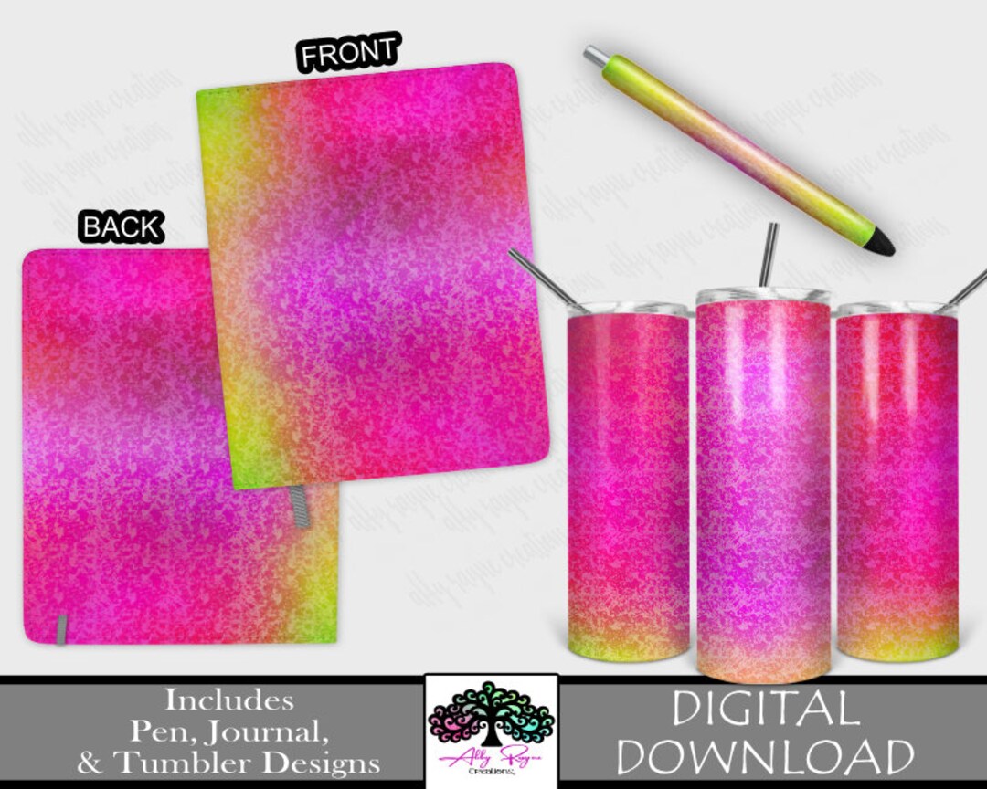 Rave Bright Colors Journal Tumbler and Pen Wrap Design Template Set ...