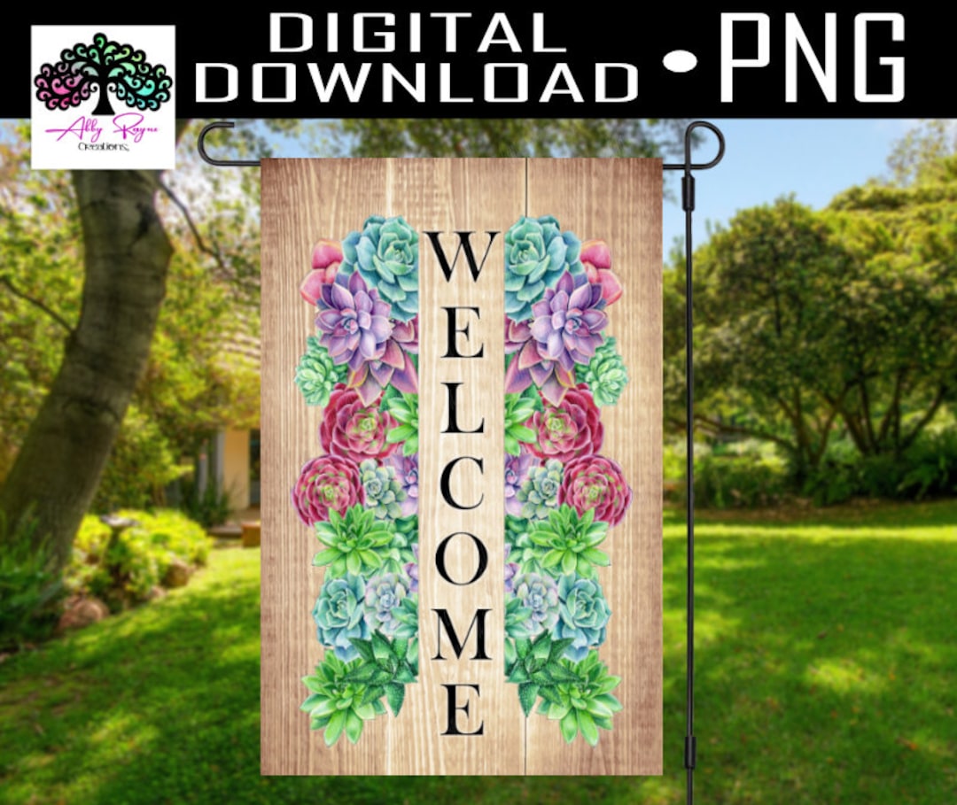 Welcome Succulent Border Garden Flag Digital Design for - Etsy