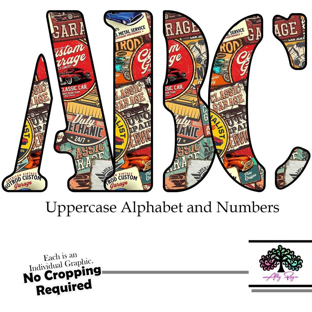 Vintage Garage Alphabet PNG Digital Letters & Numbers Font Download ...