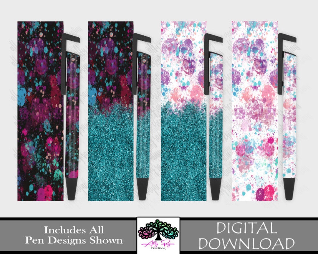 Paint Splash Pen Wraps: Glitter Effect Design Template (digital ...