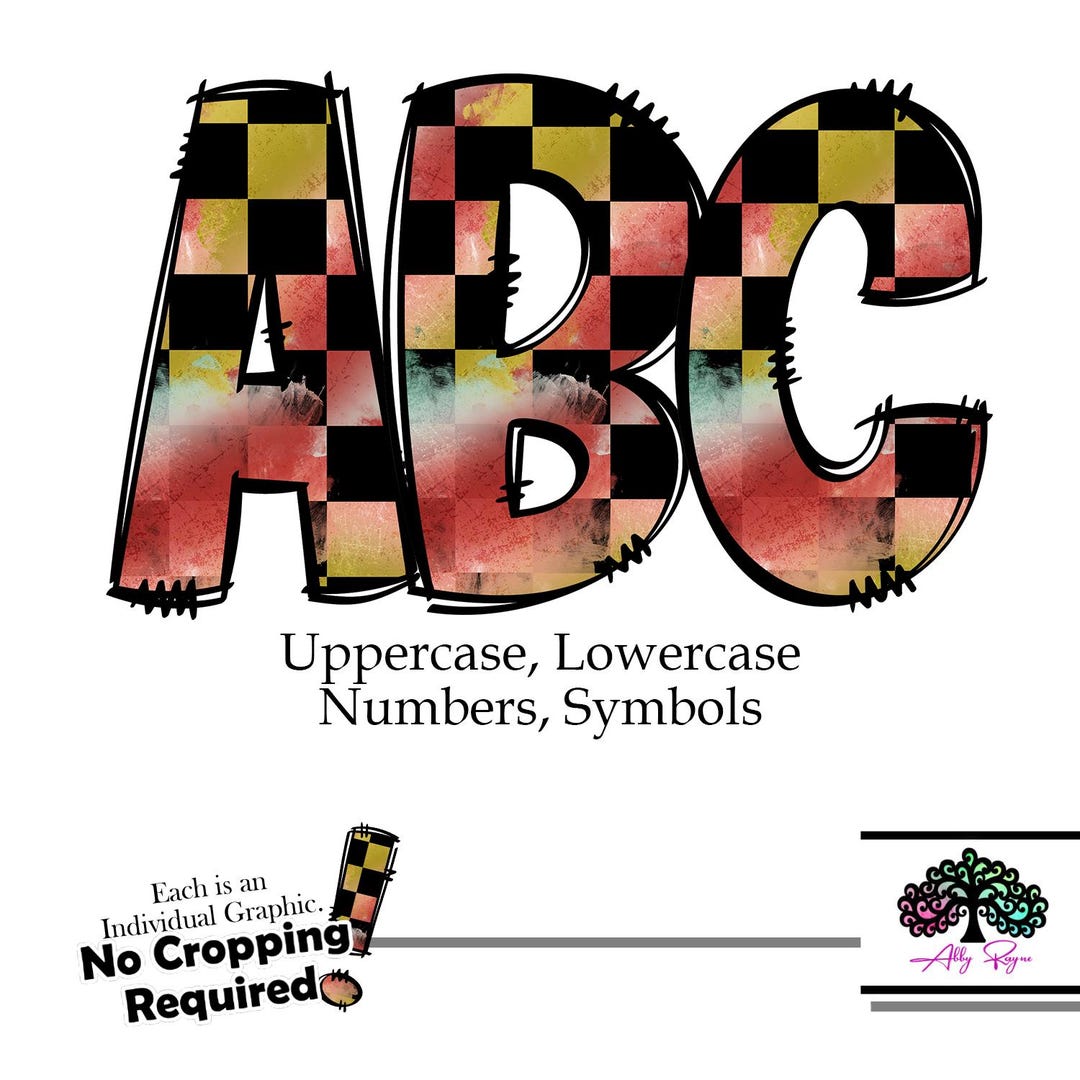 Colorful Checkered Alphabet PNG, Hand-drawn Letters & Numbers Digital ...