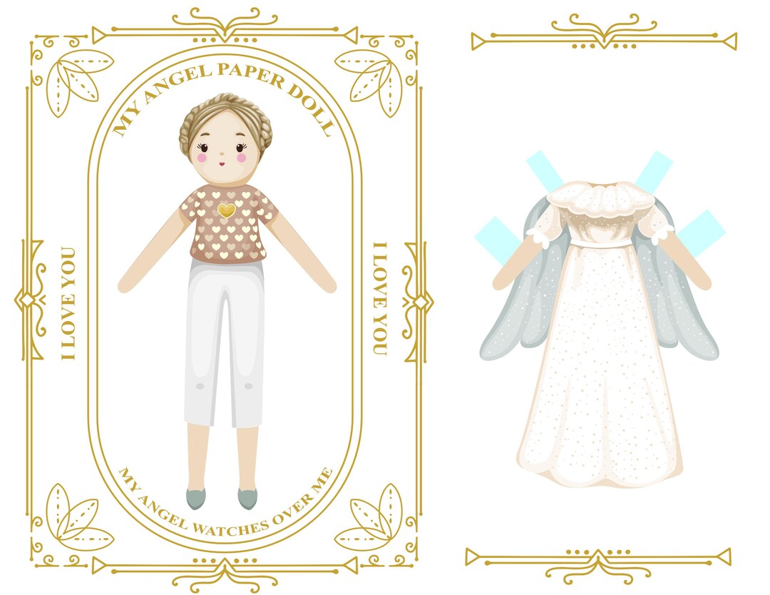 DIGITAL DOWNLOAD- My Angel Paper Doll (girl, Boy, Cat & Dog 12 Pages ...