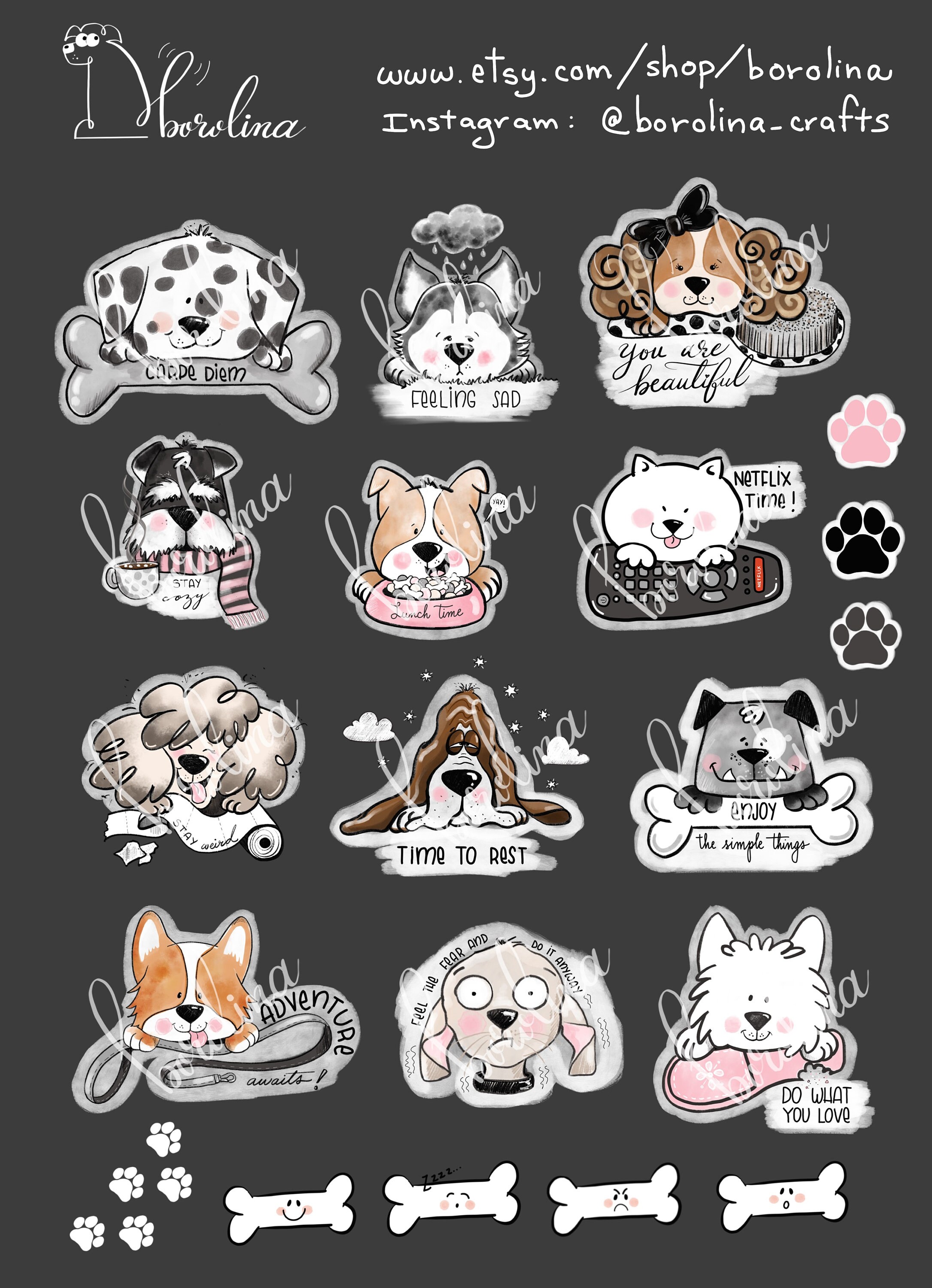 Digital Clipart Dogs Clipart Dog Stickers Cute Dogs Clever - Etsy