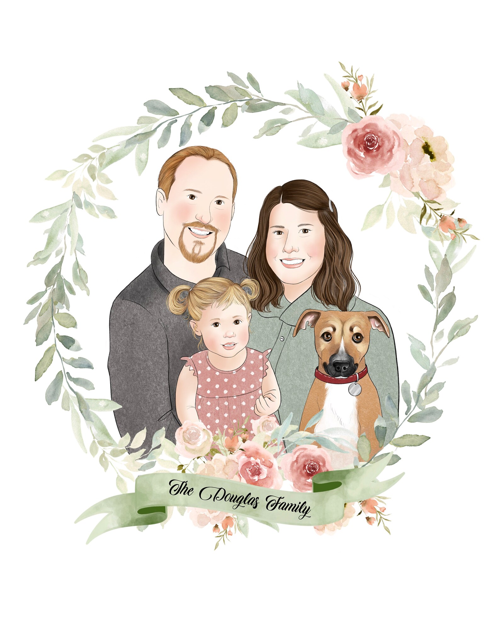 FAMILY OF 4 Members humans or Pets Custom Portrait Family Portrait ...