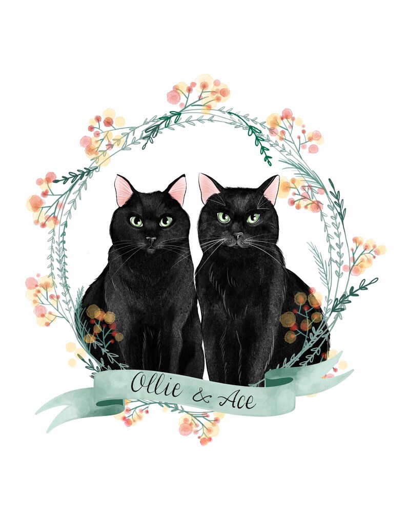 Two Cats Portrait Couple Cats Custom Portrait Pet Portrait | Etsy