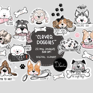 Digital Clipart, Dogs Clipart, Dog Stickers, Cute Dogs, Clever Dogs ...