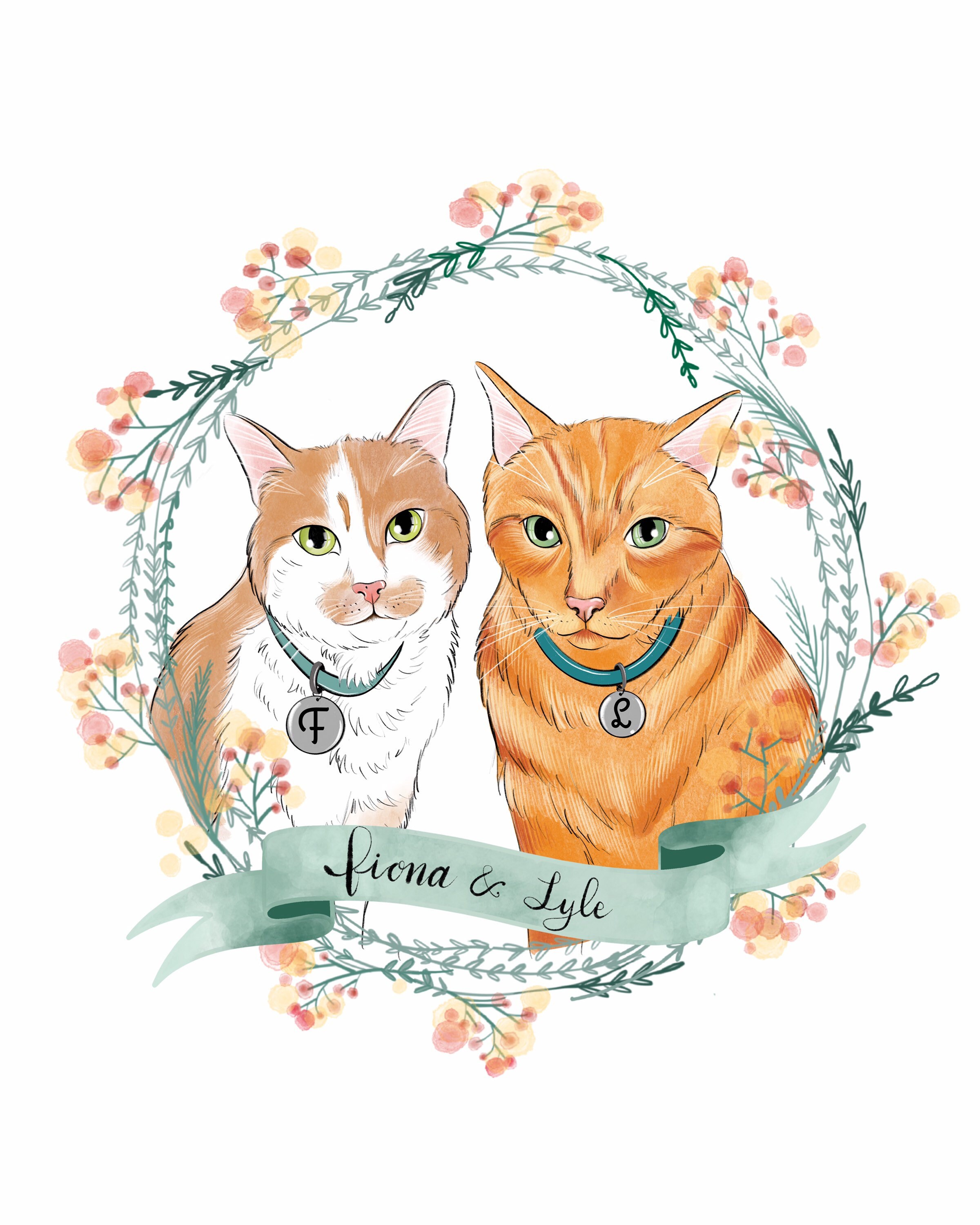 Two Cats Portrait Couple Cats Custom Portrait Pet Portrait - Etsy