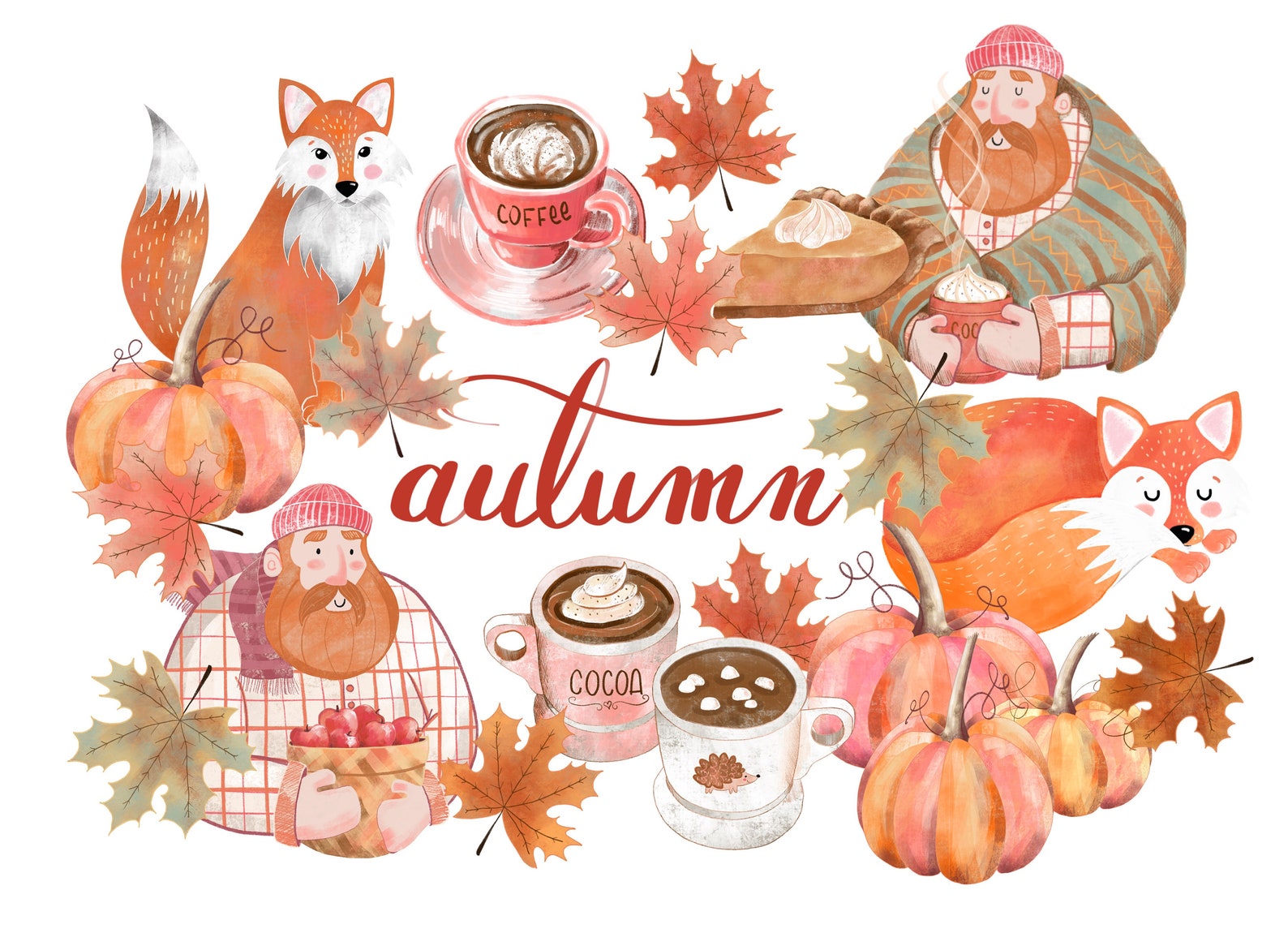 Fall Clipart Autumn Stickers Digital Clipart Digital - Etsy