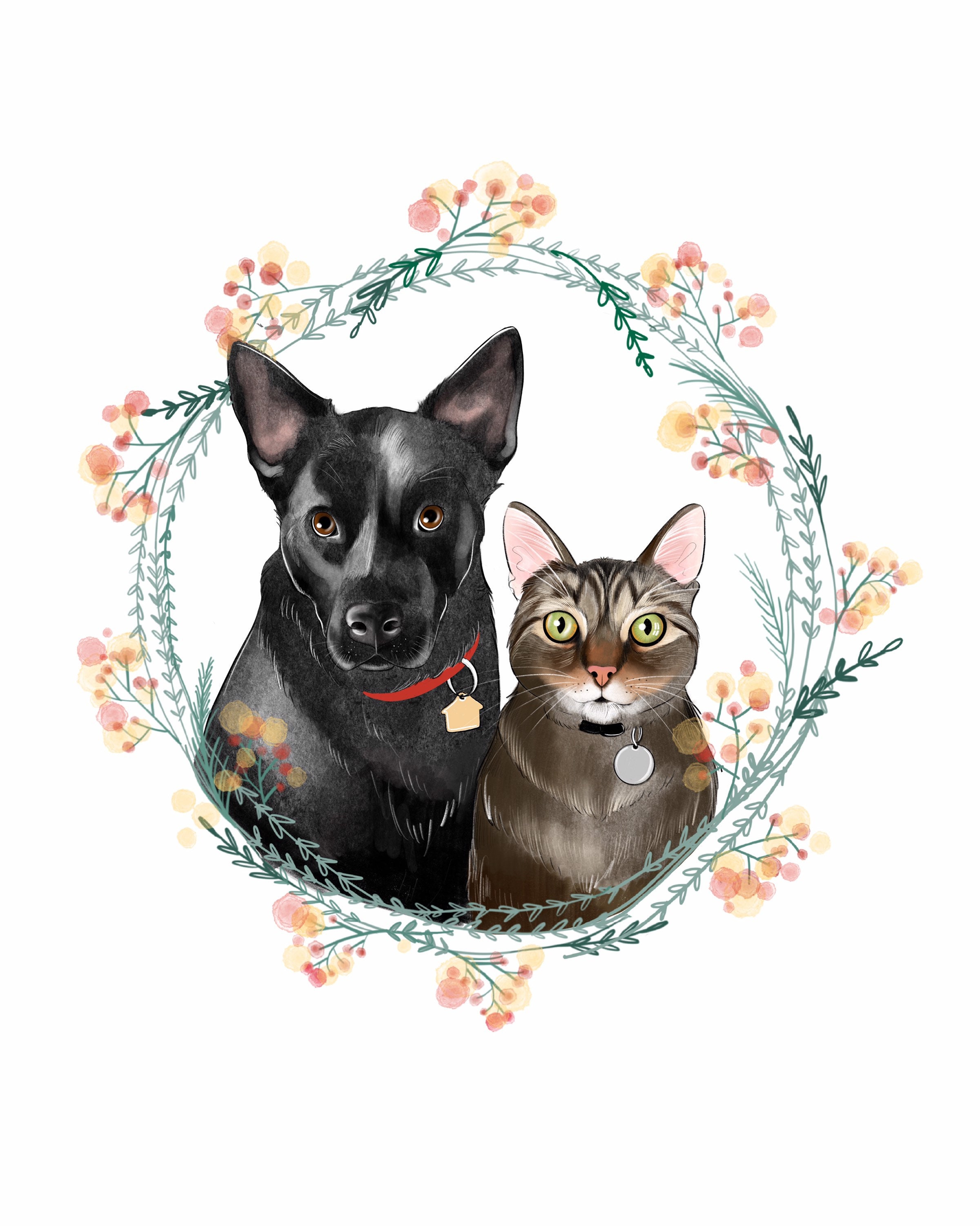 Two Cats Portrait Couple Cats Custom Portrait Pet Portrait | Etsy