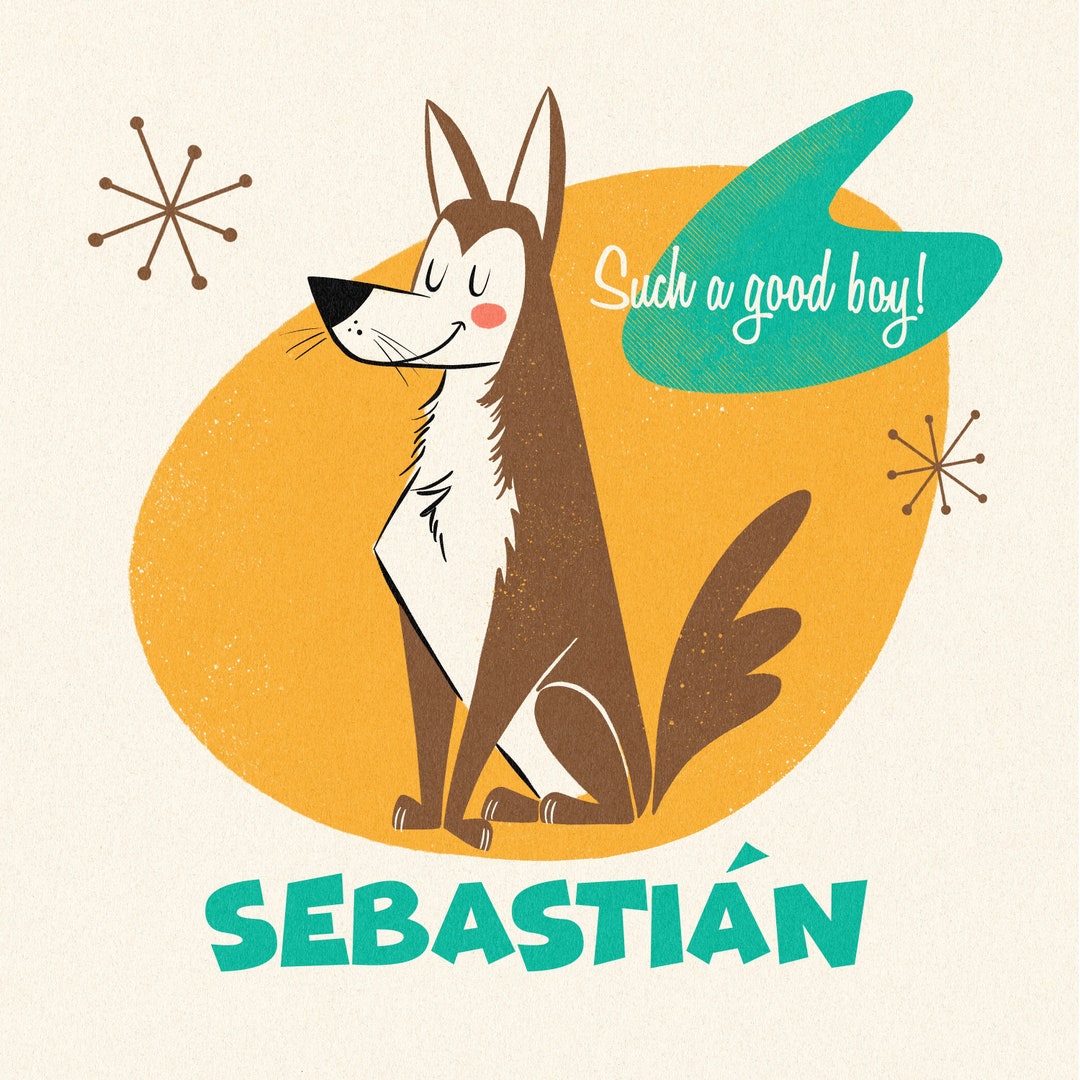 DOG Retro Portrait; Dog Cartoon; Midcentury Modern Illustration; Pet ...