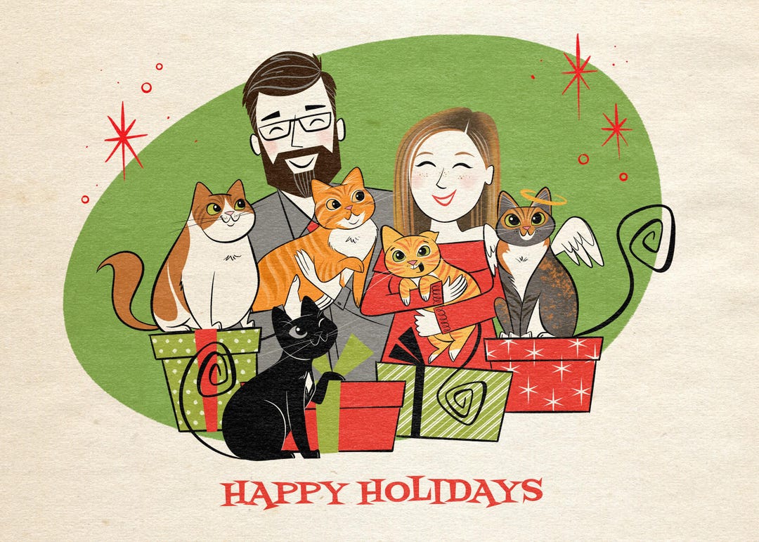 7 Family Members Customized Christmas Card; Personalized Cartoon With ...