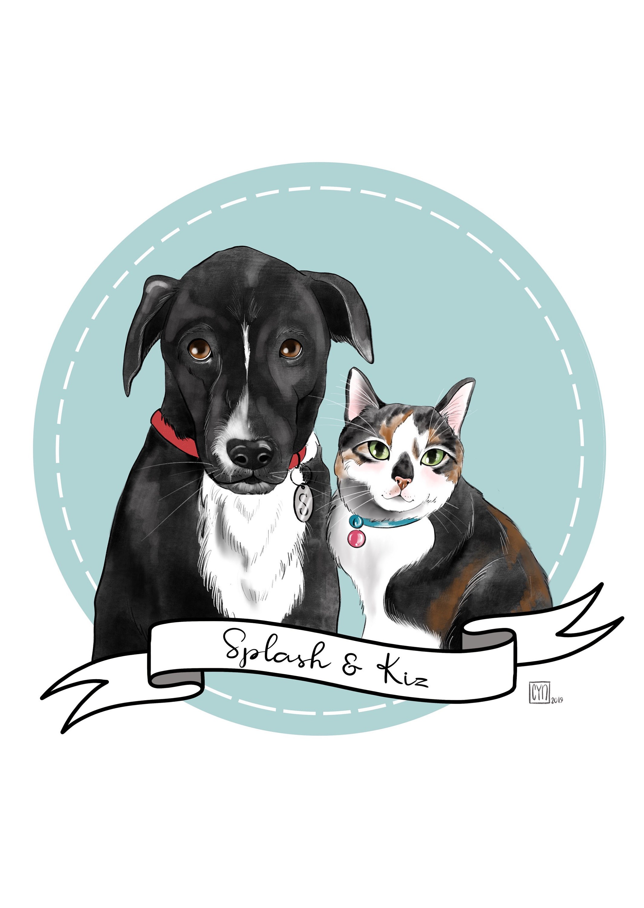 Two Cats Portrait Couple Cats Custom Portrait Pet Portrait | Etsy