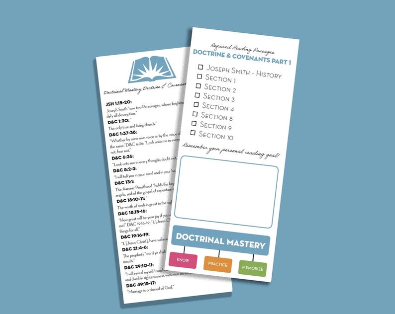 Doctrinal Mastery Latter Day Saint Seminary Bookmark - D&C Part 1 and 2 ...