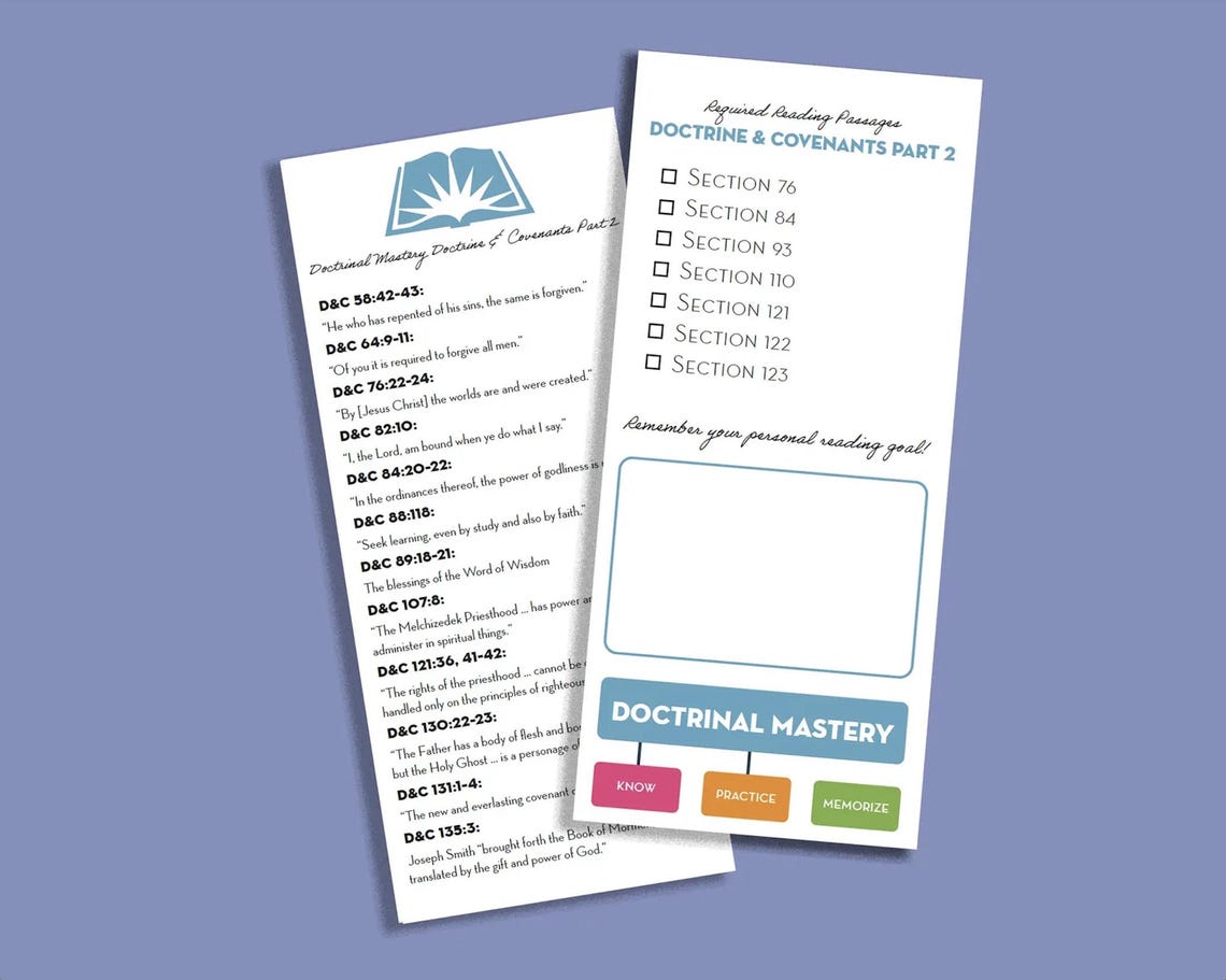 Doctrinal Mastery Latter Day Saint Seminary Bookmark - D&C Part 1 and 2 ...