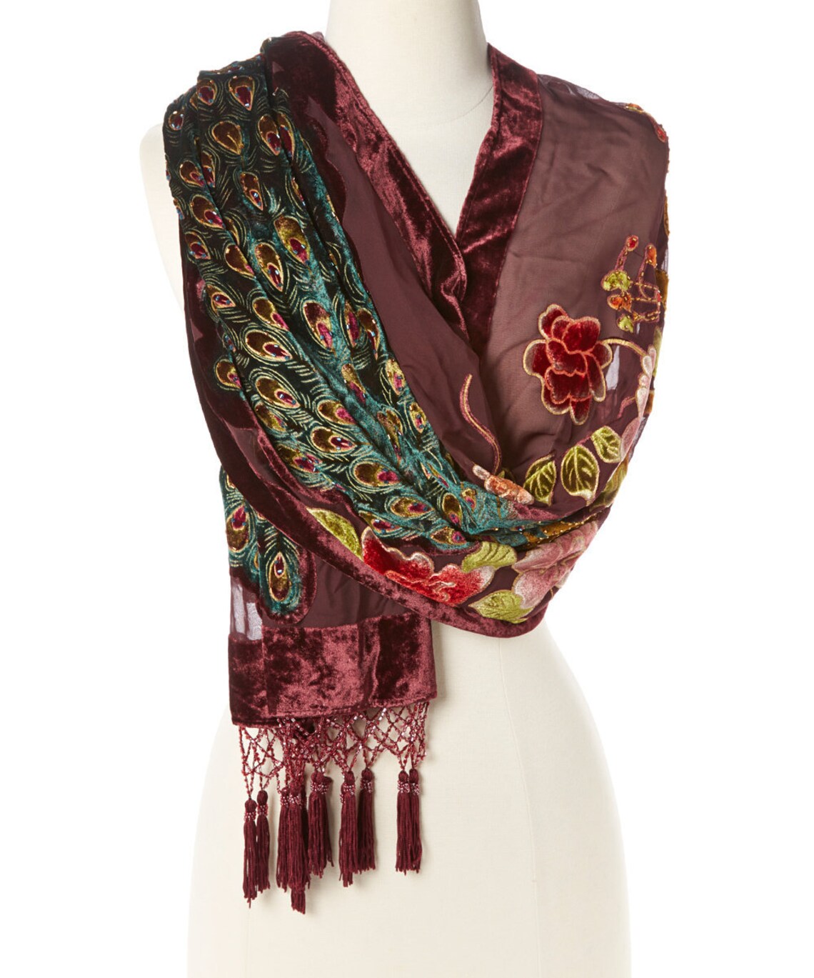 Women's Vintage Floral Peacock Velvet Silk-blend Shawl - Etsy