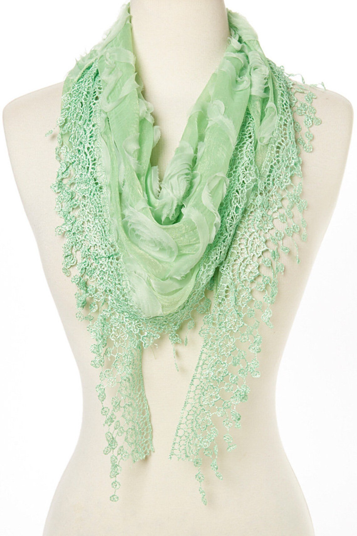 Women Lightweight Flower Lace Silk Scarf Knit Cotton Fringe Scarf for ...
