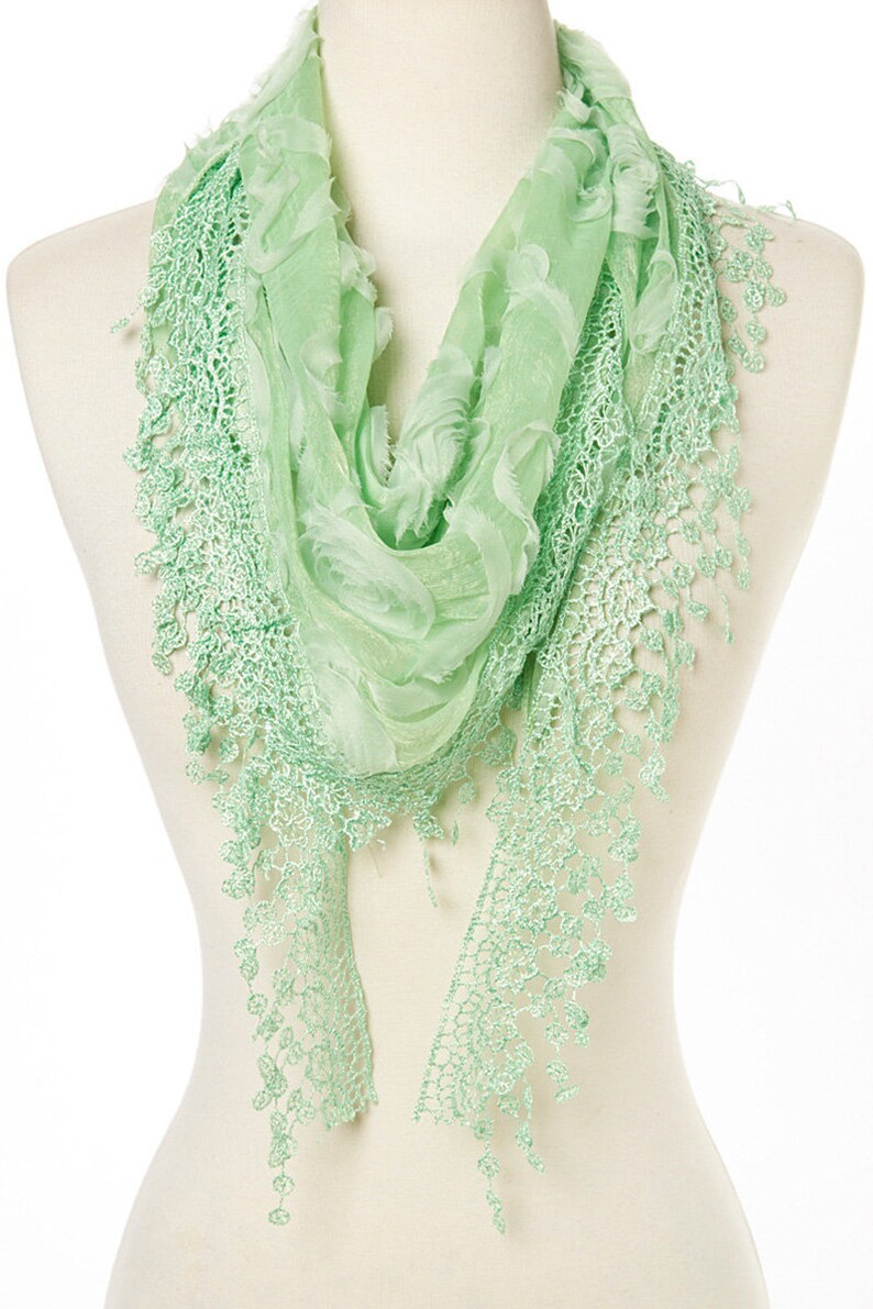 Women Lightweight Flower Lace Silk Scarf Knit Cotton Fringe Scarf for ...