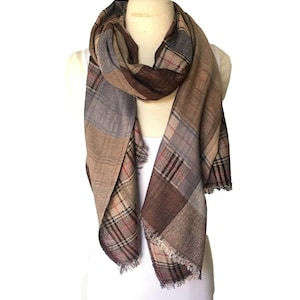 Plaid Patchwork & Gingham Block Raw Edge Light Weight Scarf, Reversible ...
