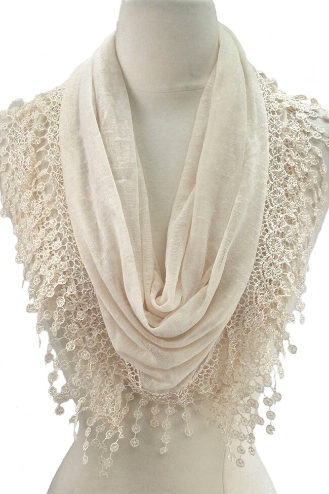 Women Lightweight Flower Lace Silk Scarf Knit Cotton Blend | Etsy