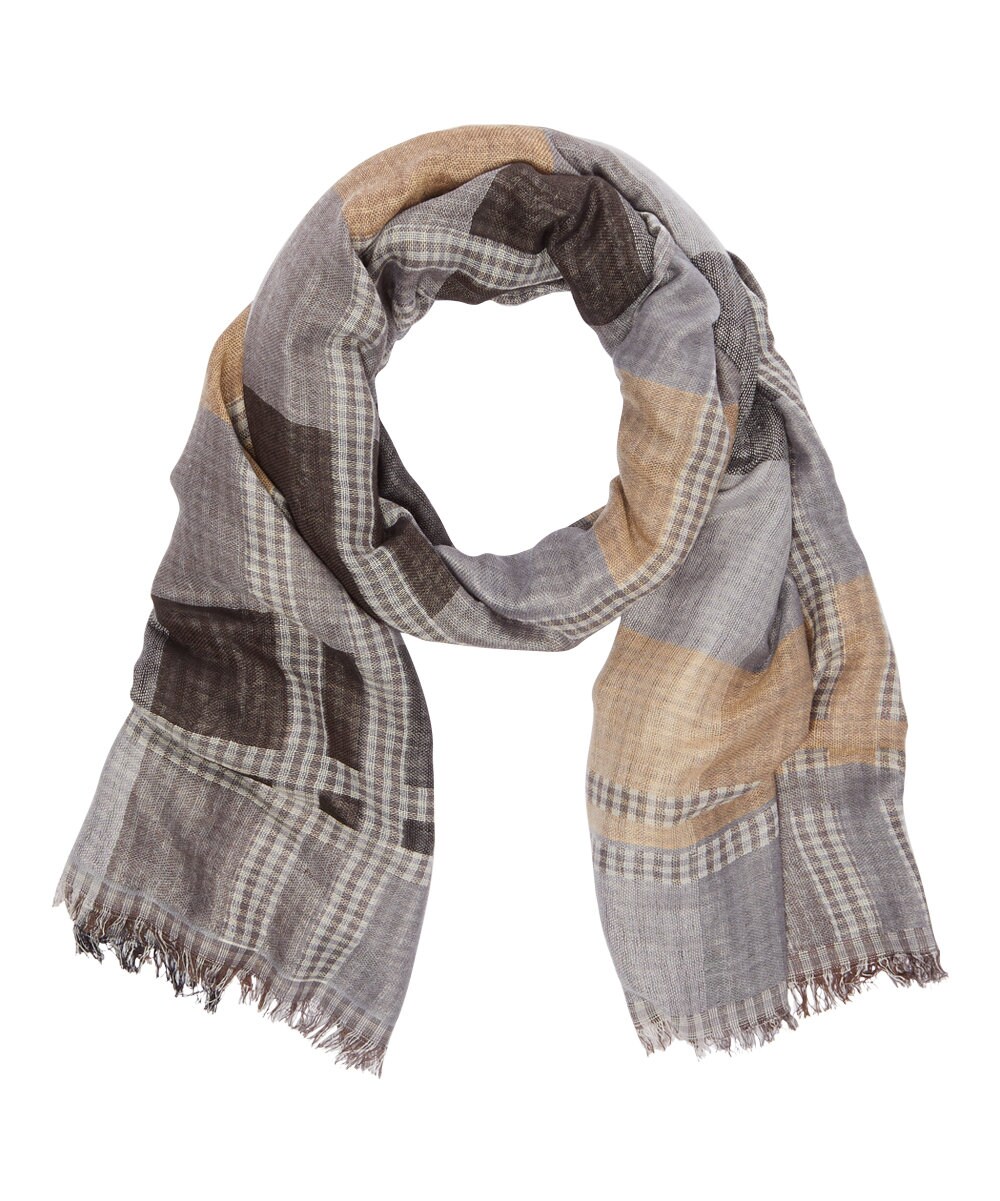Plaid Patchwork & Gingham Block Raw Edge Light Weight Scarf, Reversible ...