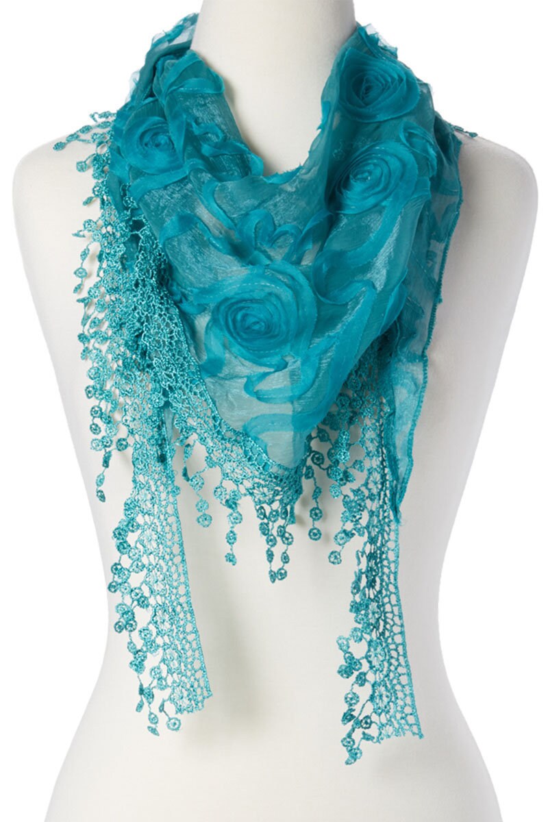 Women Lightweight Flower Lace Silk Scarf Knit Cotton Fringe Scarf for ...