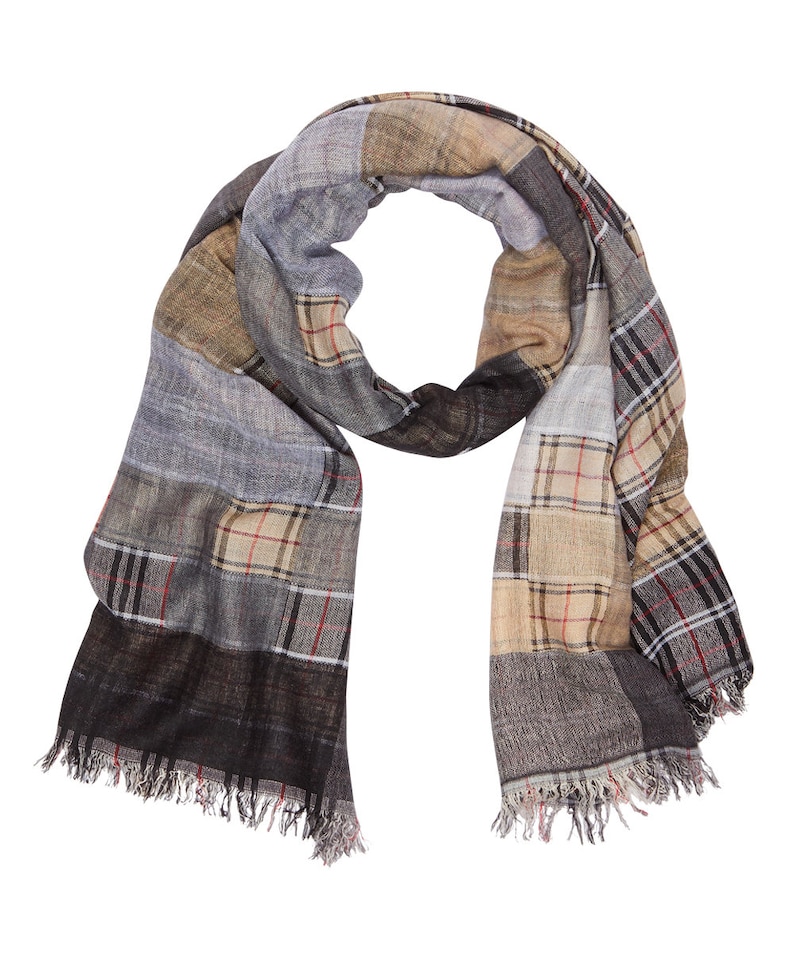 Plaid Patchwork & Gingham Block Raw Edge Light Weight Scarf, Reversible ...