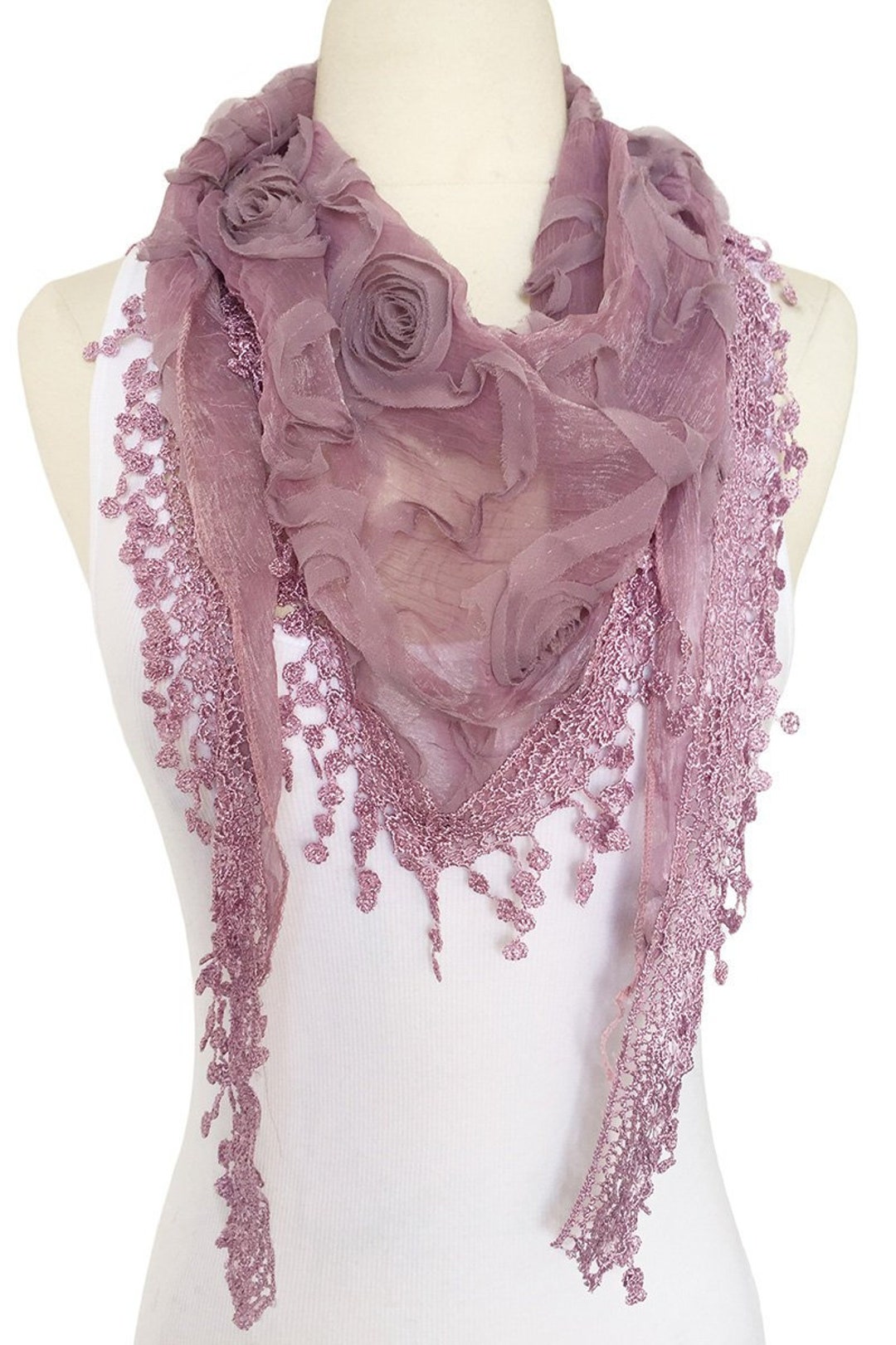 Women Lightweight Flower Lace Silk Scarf Knit Cotton Fringe Scarf for ...