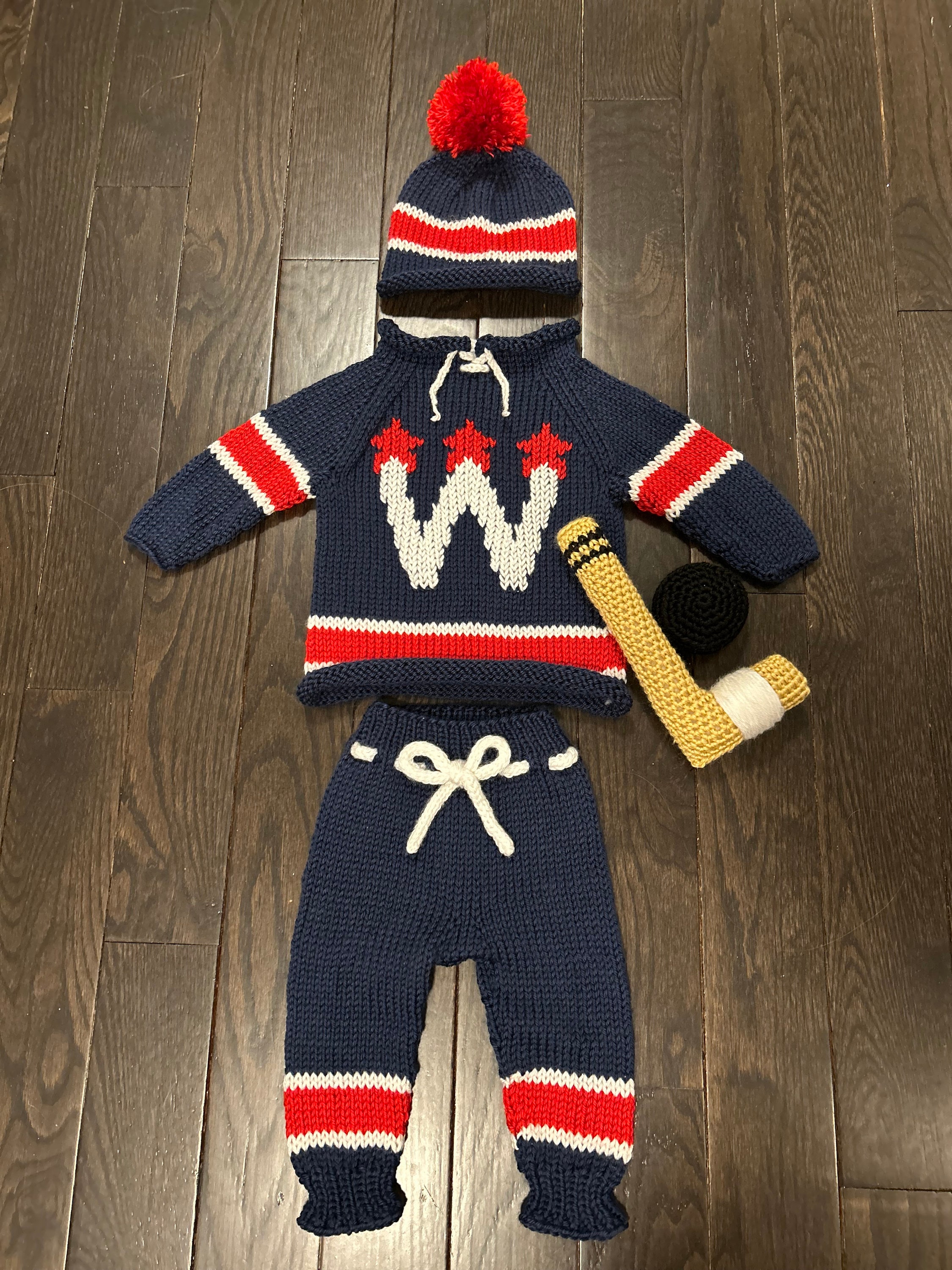Hockey Stick & Puck, Hand-crocheted, Baby Photoshoot Prop - Etsy