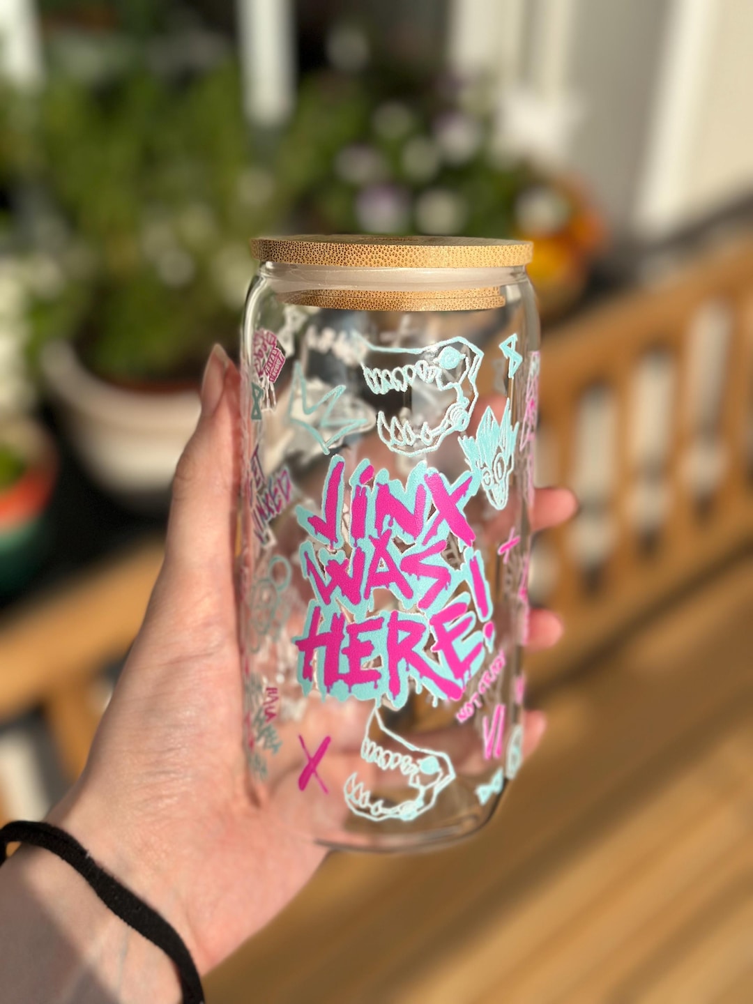 Arcane Jinx Graffiti UV DTF Wrap Decal Libbey Cup Bamboo Lid With Glass ...