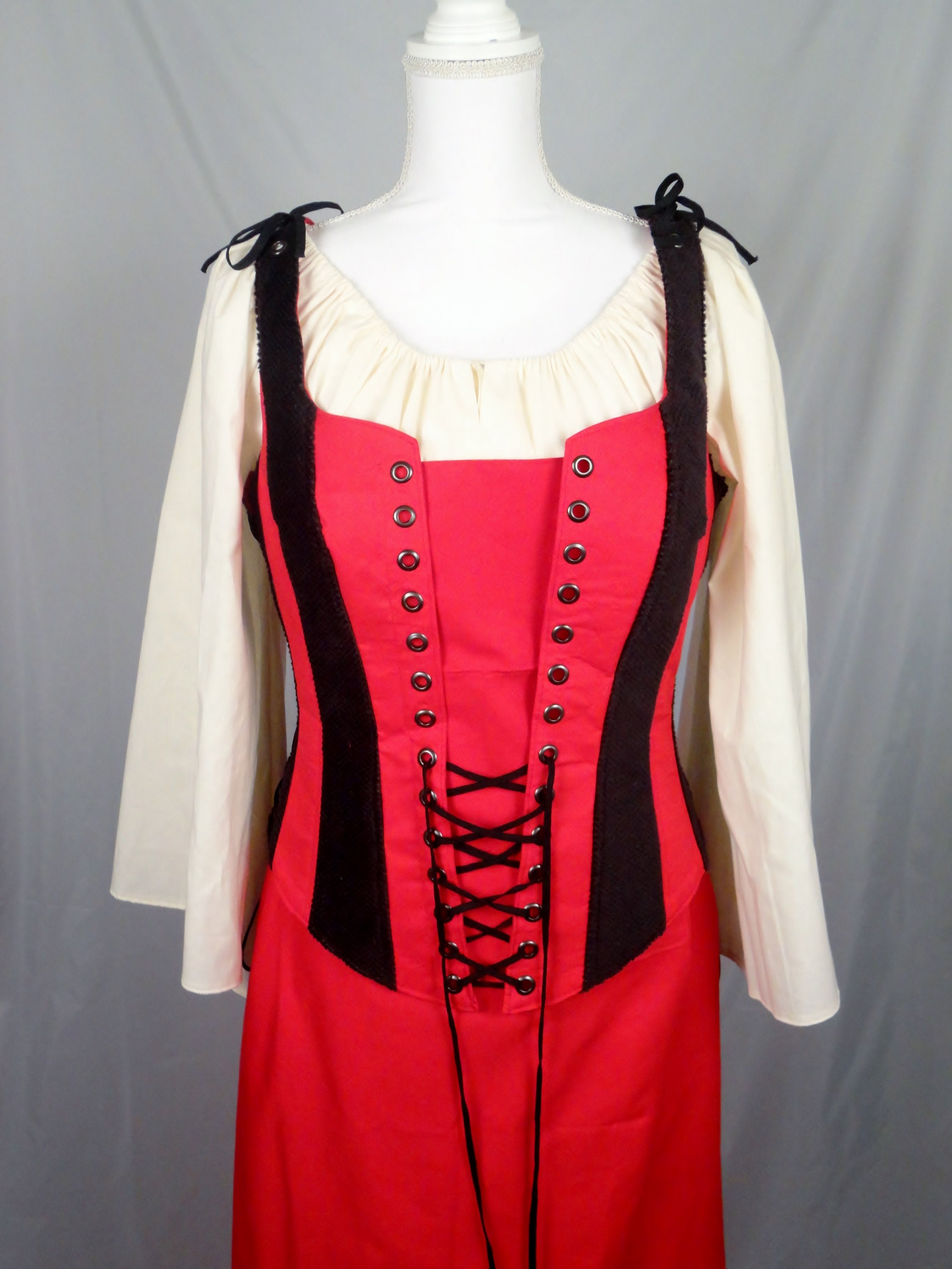 Renaissance 3 Piece Black and Red Pirate Bodice Corset Costume | Etsy