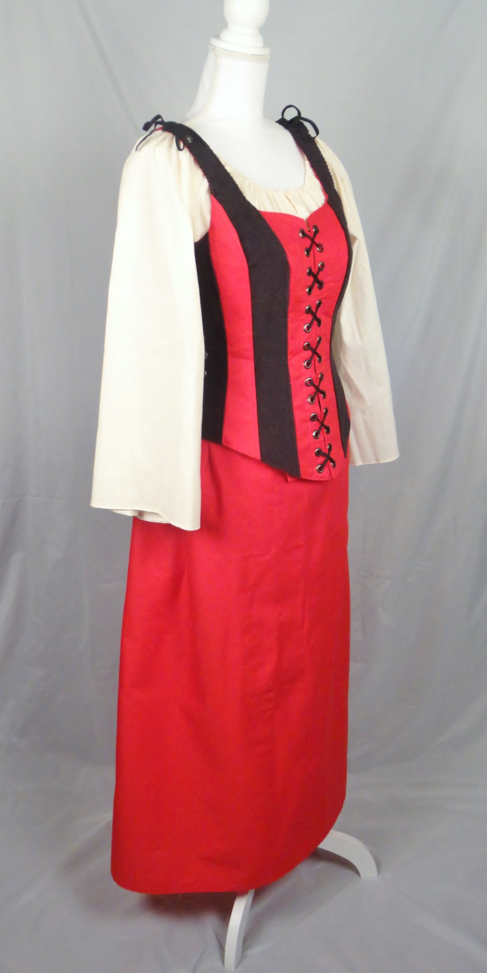 Renaissance 3 Piece Black and Red Pirate Bodice Corset Costume | Etsy