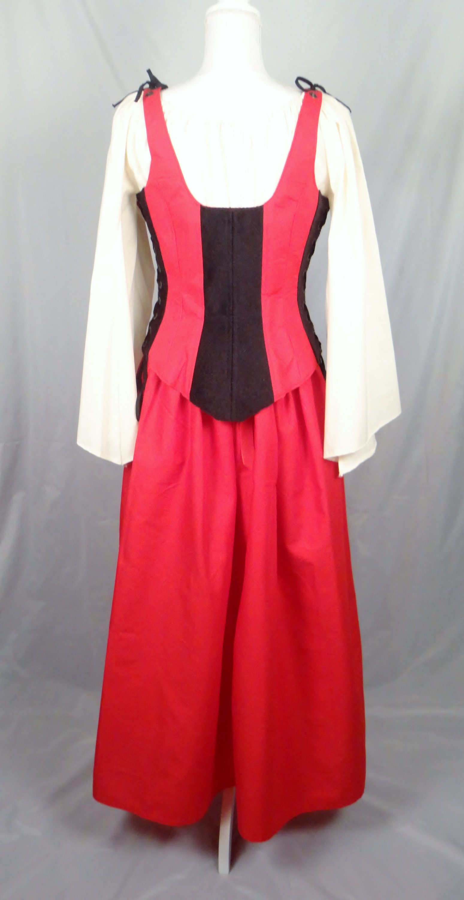 Renaissance 3 Piece Black and Red Pirate Bodice Corset Costume | Etsy