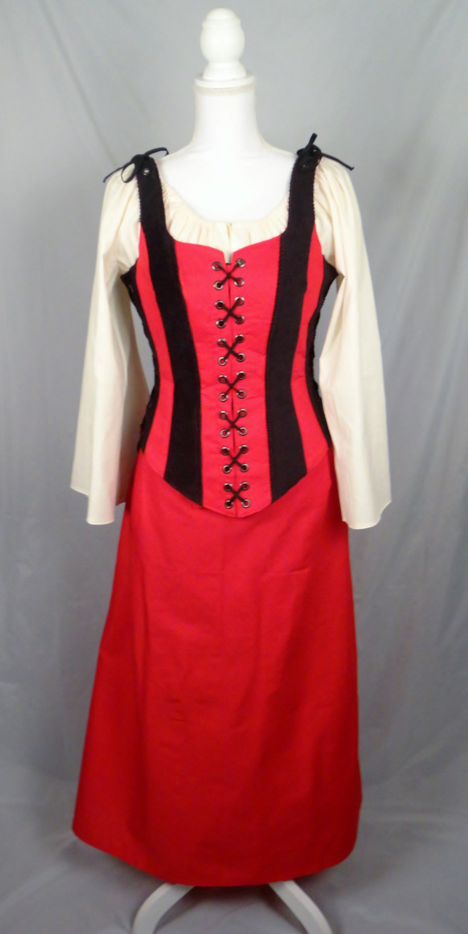 Renaissance 3 Piece Black and Red Pirate Bodice Corset Costume | Etsy