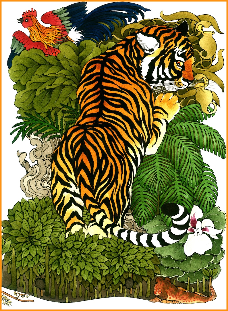 Prowling Tiger in Mangroves. Watercolour by Dandi Palmer to Download ...